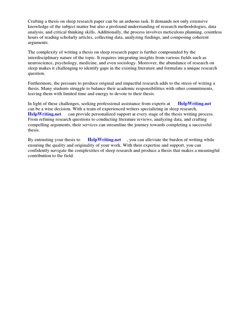 Sleep Research Paper Thesis | PDF | Sleep | Sleep Deprivation