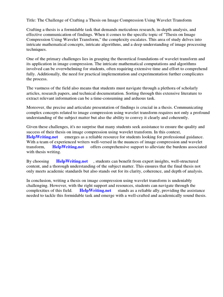 Thesis On Image Compression Using Wavelet Transform | PDF | Wavelet | Data Compression