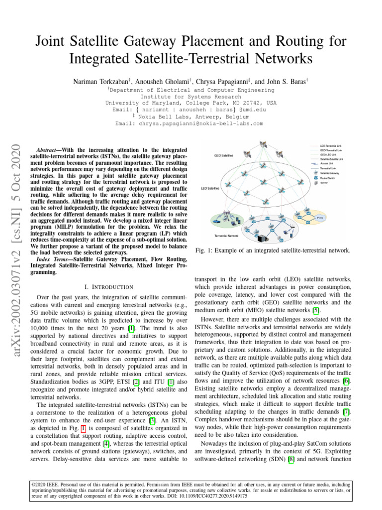 Joint Satellite Gateway Placement and Routing For Integrated Satellite ...