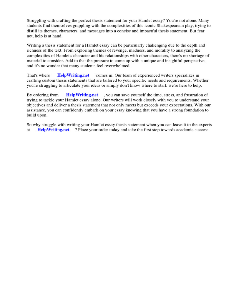 Hamlet Essay Thesis Statements | PDF | General Fiction