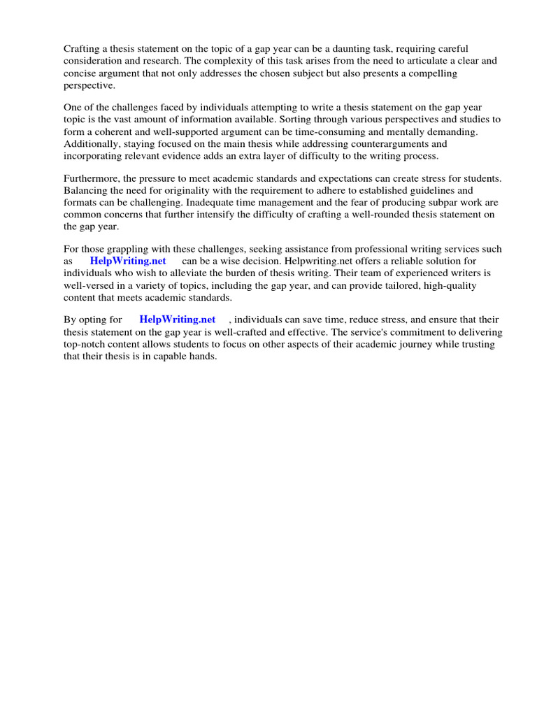 Thesis Statement Gap Year | PDF | Thesis | Experience