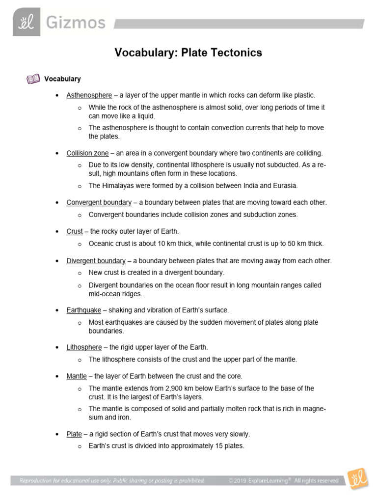 Plate Tectonics Vocab | PDF