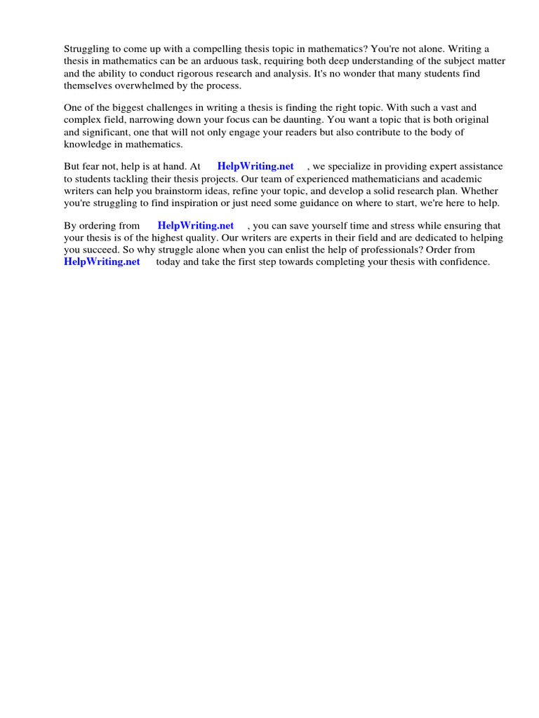 Thesis Topics in Mathematics | PDF | Thesis | Mathematics