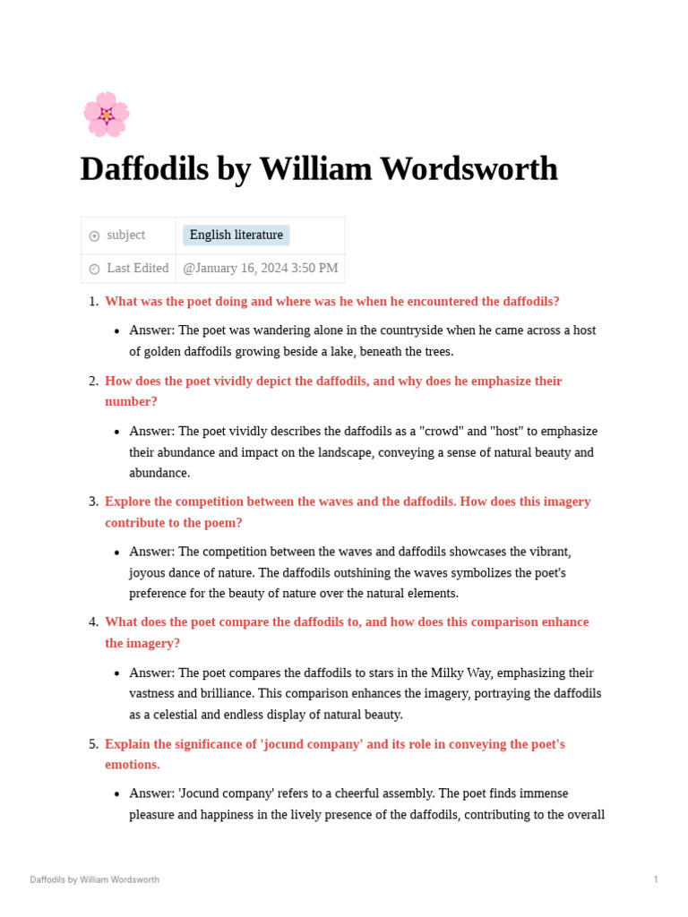 Daffodils by William Wordsworth | PDF
