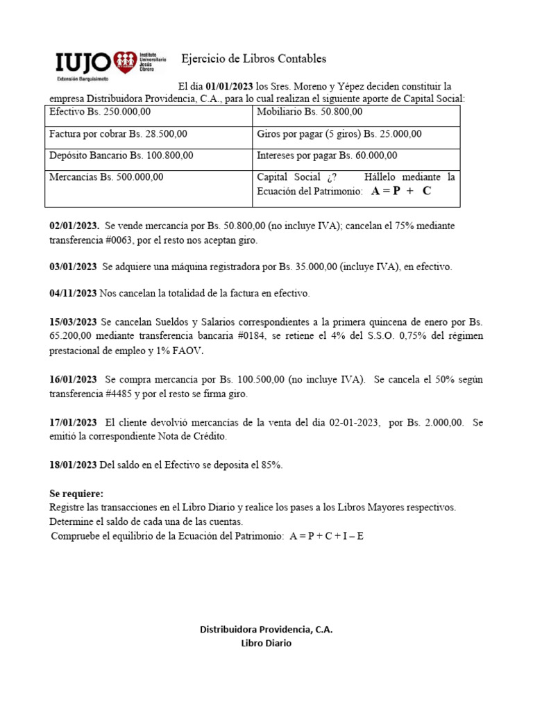 1 Ejercicio Resuelto Libros Contables | PDF | Transferencia bancaria | Bancario