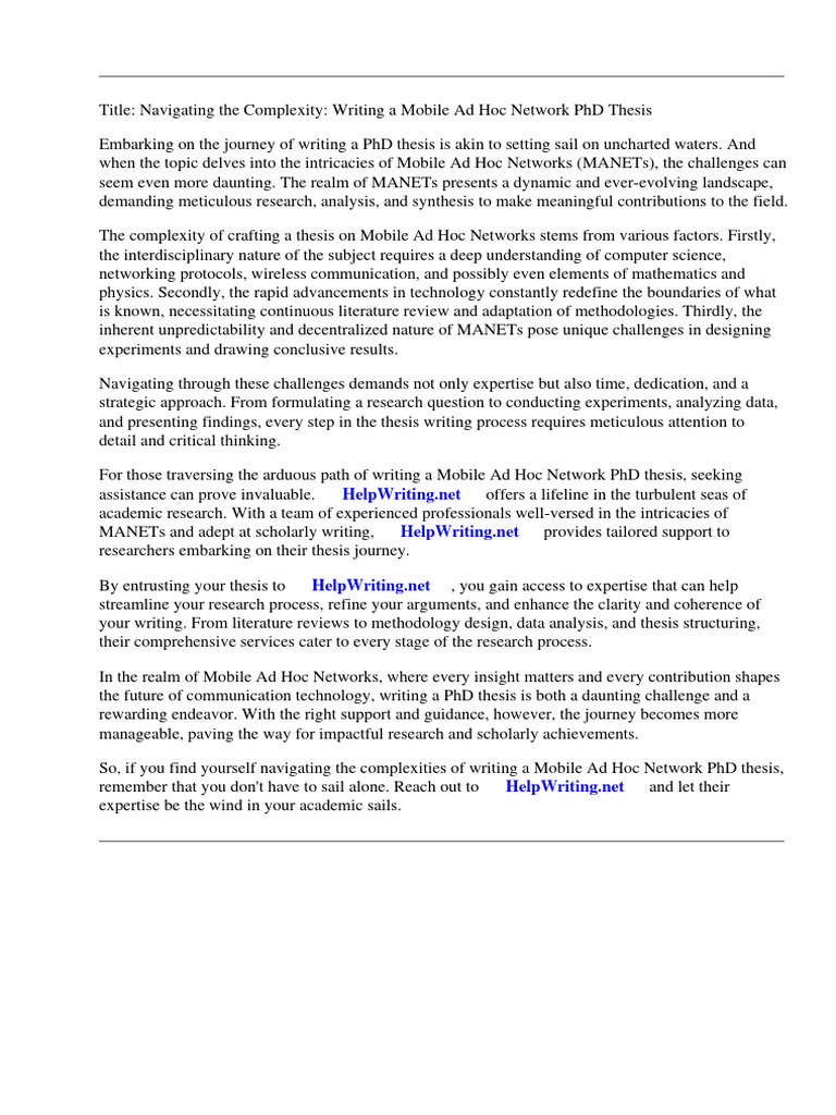 Mobile Ad Hoc Network PHD Thesis | PDF | Wireless Ad Hoc Network | Computer Network