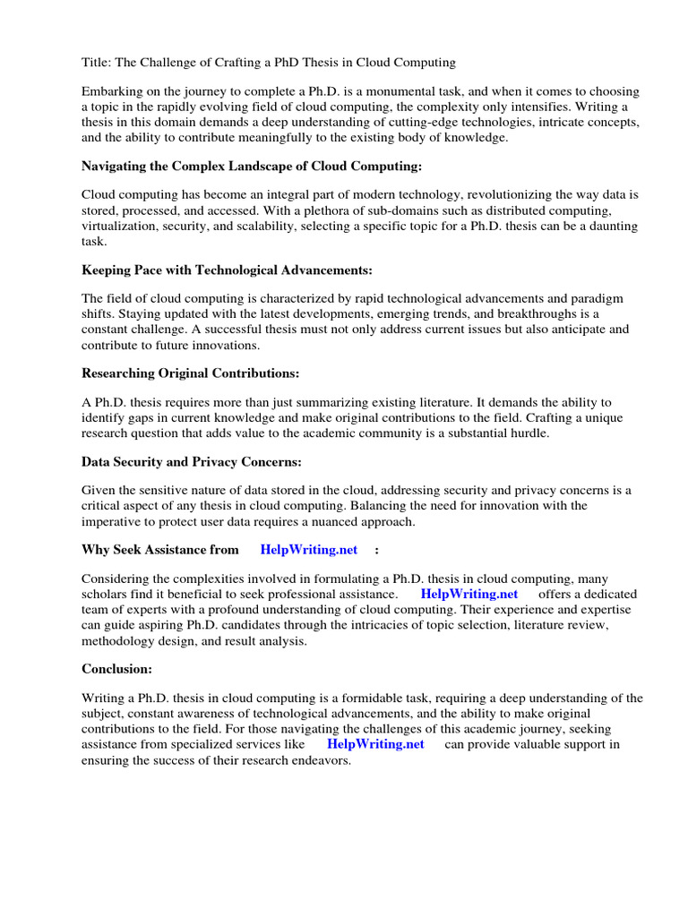 PHD Thesis Topics in Cloud Computing | PDF | Cloud Computing | Computing
