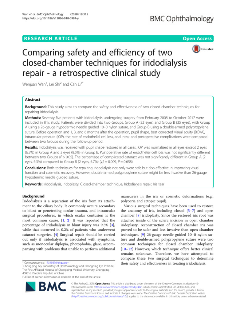 Closed-Chamber Techniques For Iridodialysis Repair BMC 2018 | PDF ...