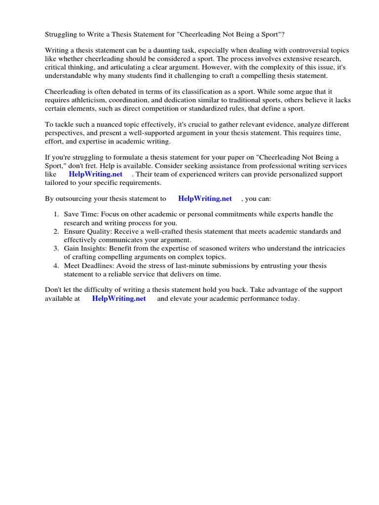 Thesis Statement For Cheerleading Not Being A Sport | PDF | Thesis | Essays