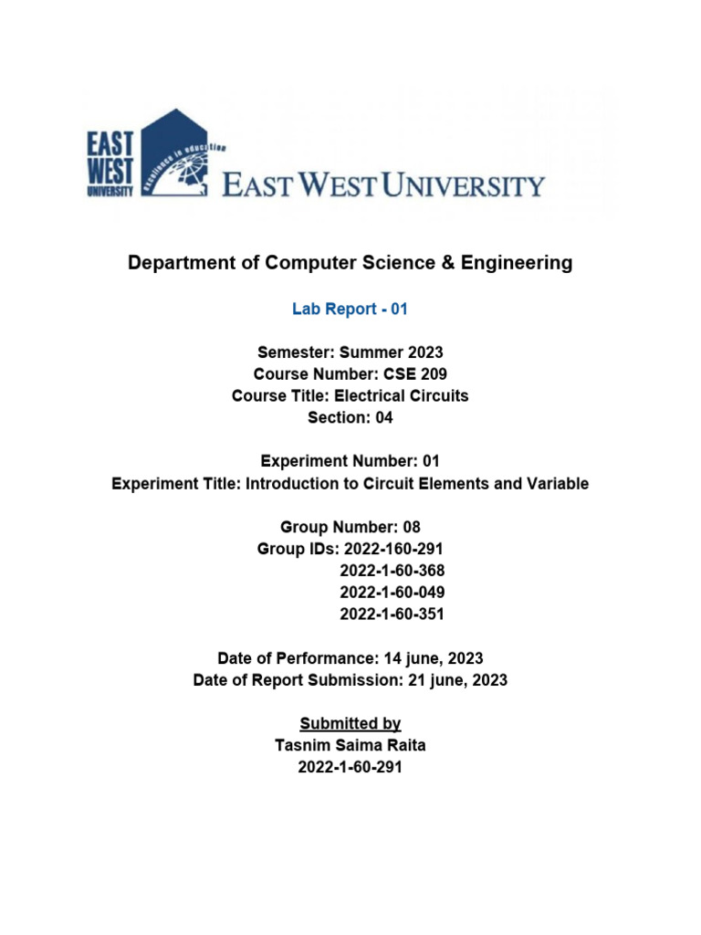 CSE209 (Lab Report 1) | PDF | Electrical Network | Physical Sciences CSE209 (Lab Report 1) | PDF | Electrical Network | Physical Sciences