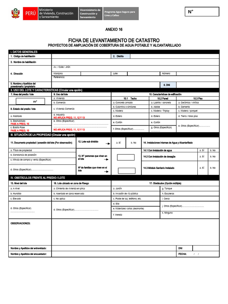 ANEXO 16 FICHA DE CATASTRO | PDF