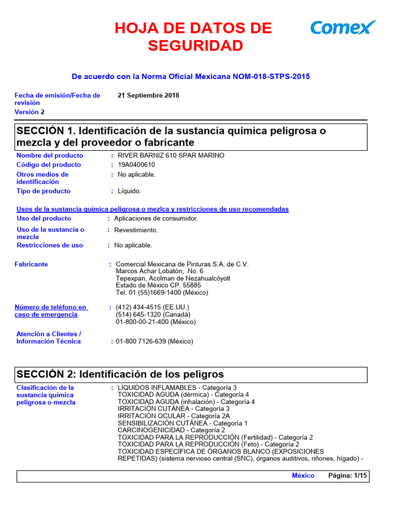 HDS - Barniz 610 Spa Marino | PDF | Química | Ciencias fisicas