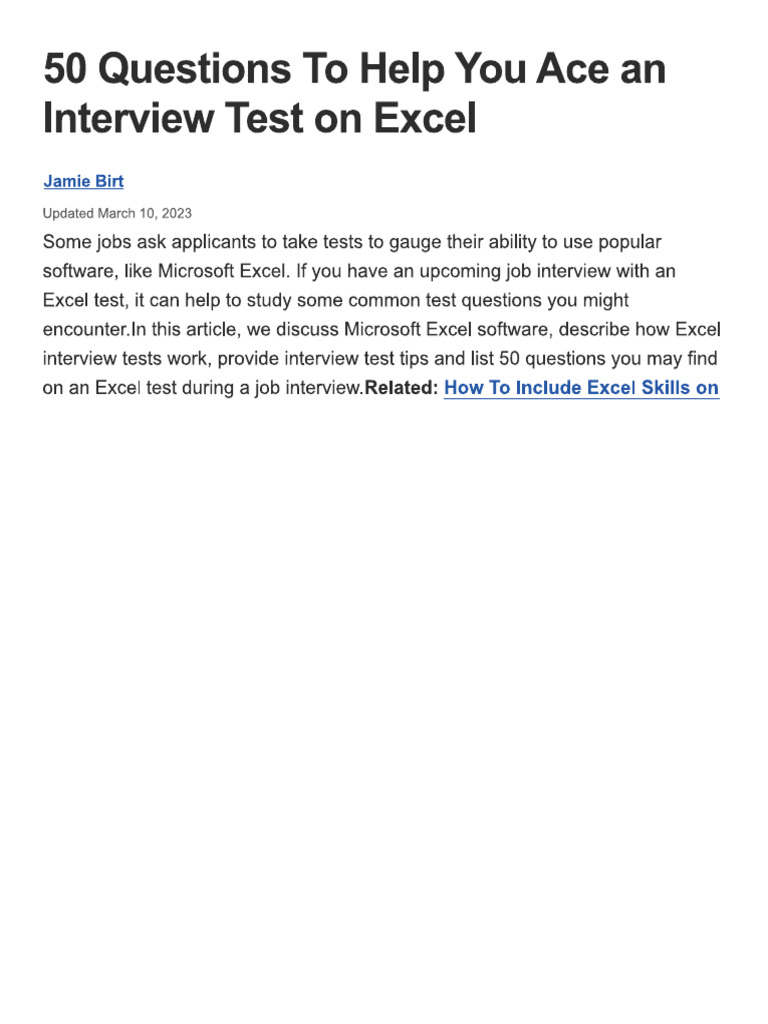 Microsoft Excel Interview Question Document From Indeed Pdf