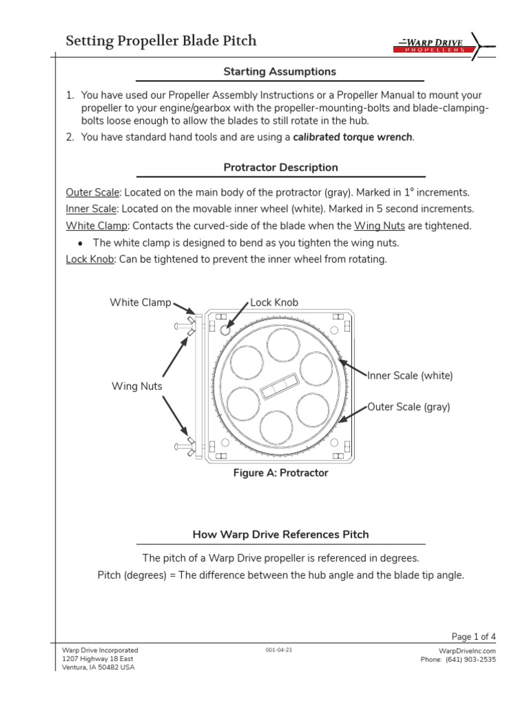 Warp Drive Propellers 001-04-23 Setting Propeller Blade Pitch ...