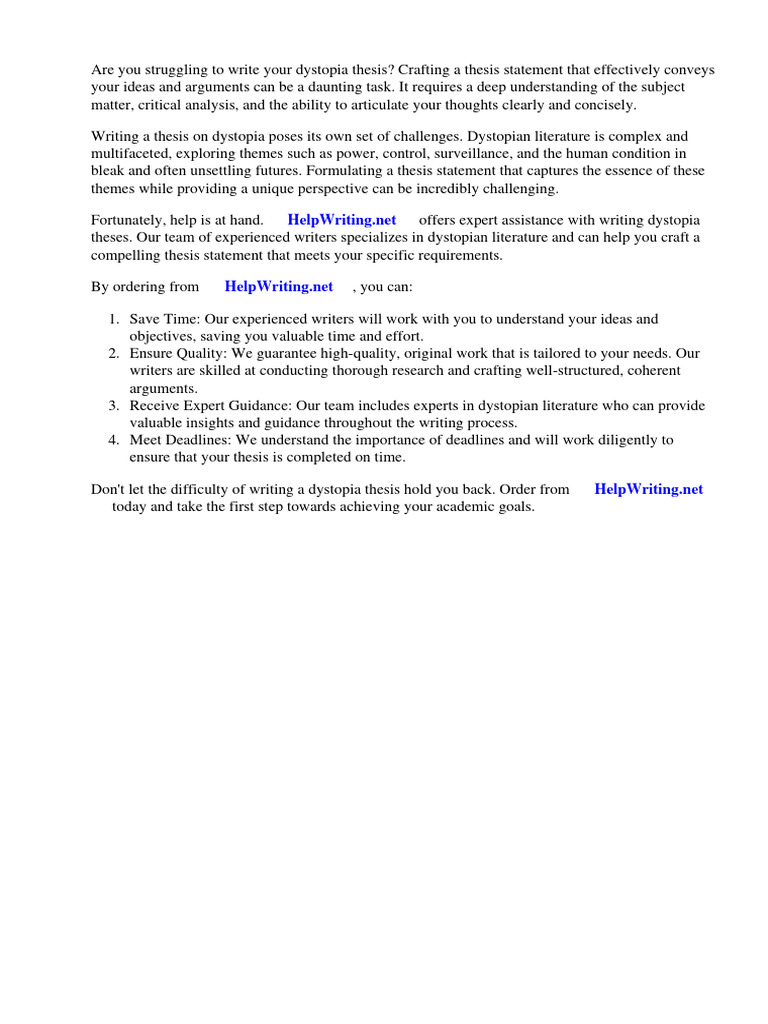 Dystopia Thesis Statement | PDF | Thesis | Essays