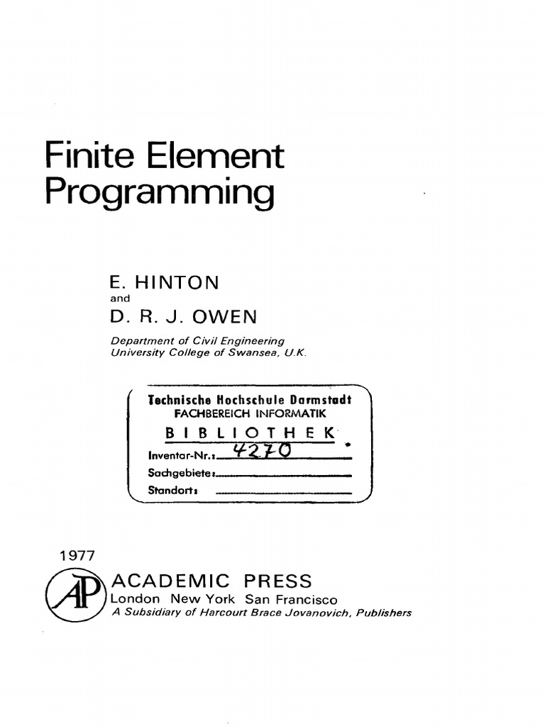 Finite Element Programming: E. Hinton D. R. J. Owen | PDF | Stress (Mechanics) | Bending