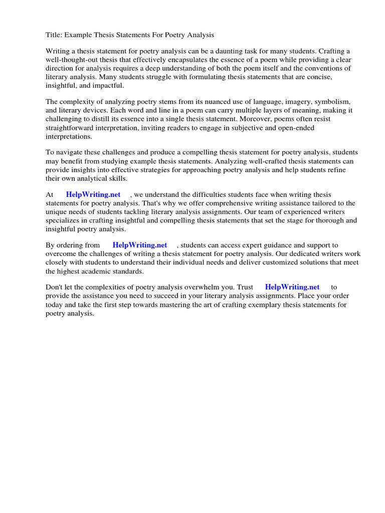 Example Thesis Statements For Poetry Analysis | PDF | Essays | Poetry