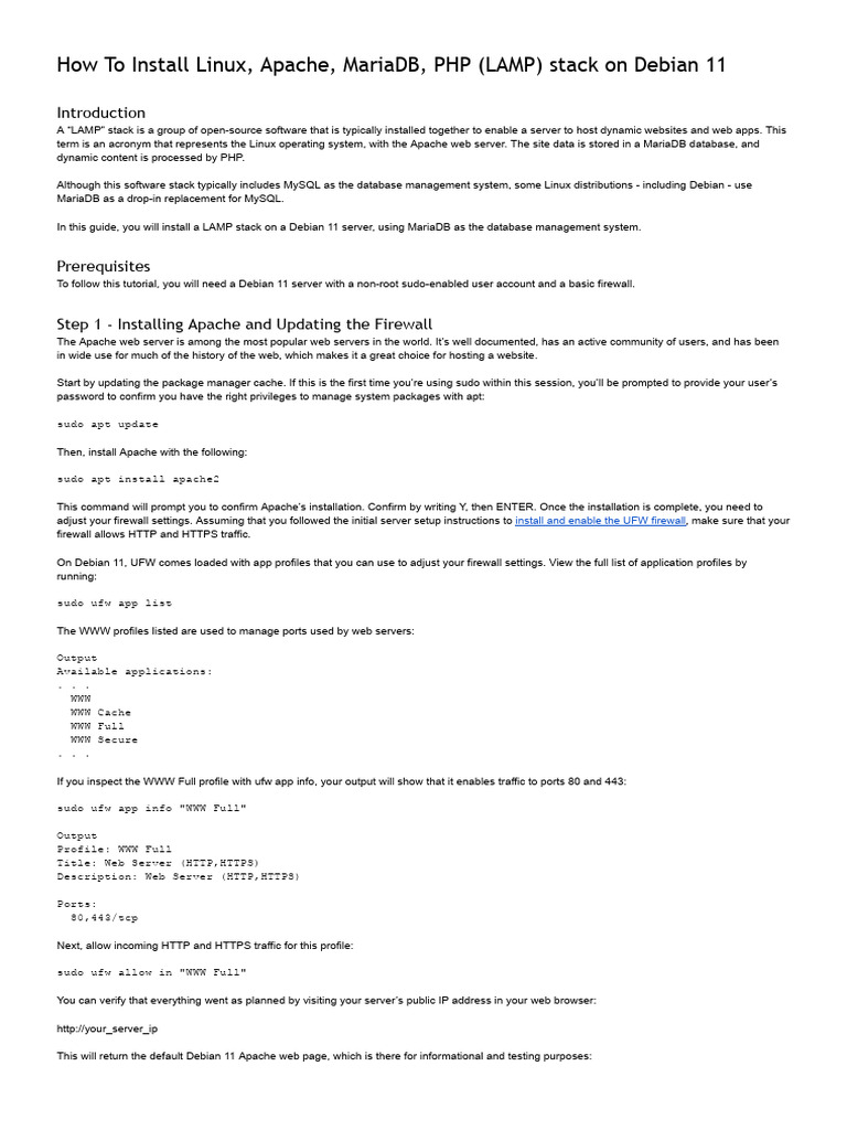 How To Install LAMP Stack On Debian 11 | PDF | Php | World Wide Web