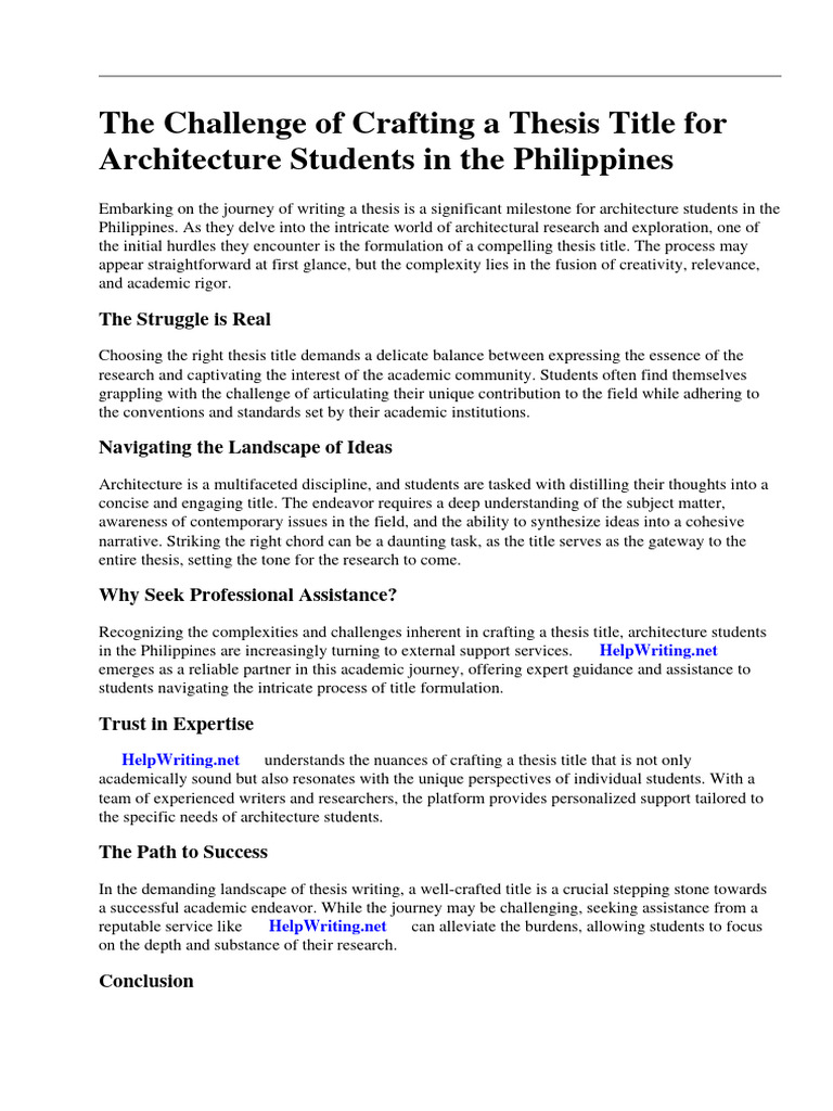 Thesis Title For Architecture Students in The Philippines | PDF | Art ...
