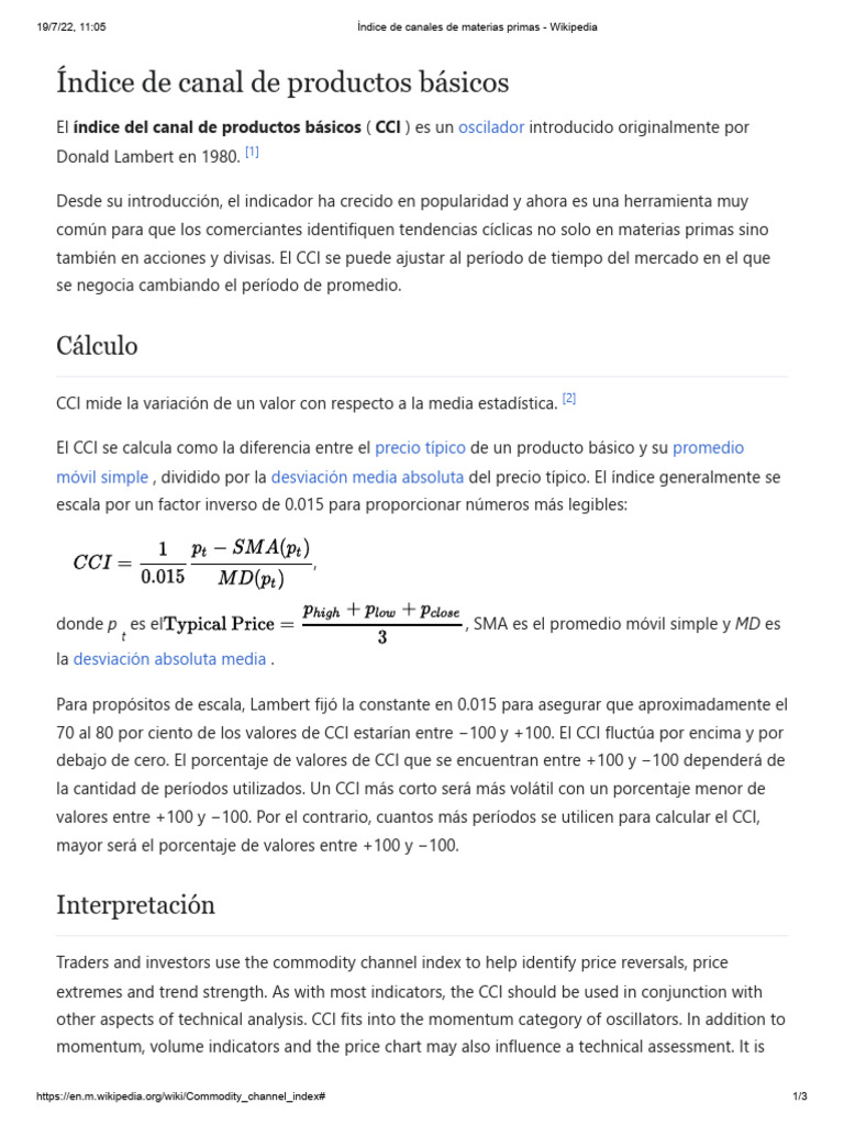 Índice de Canal de Productos Básicos: Cálculo | PDF | Market (Economics) | Financial Markets