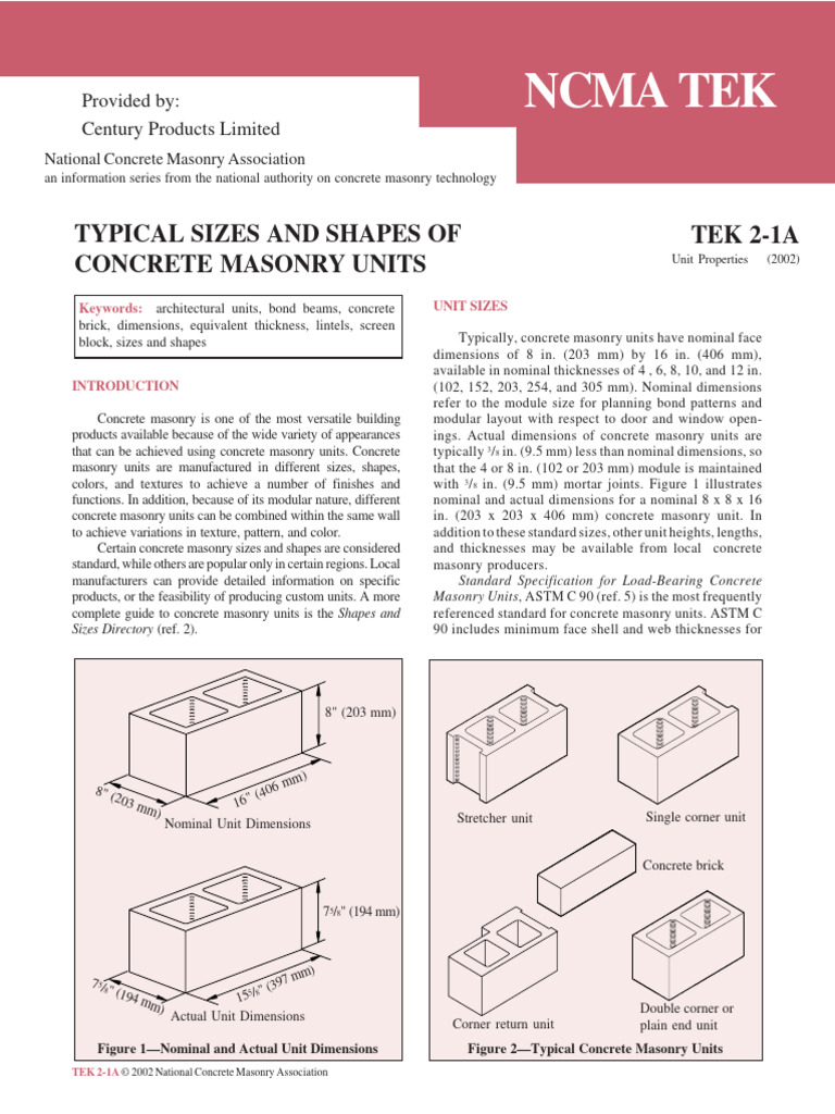 Concrete Masonry Unit Dimensions Guide | PDF