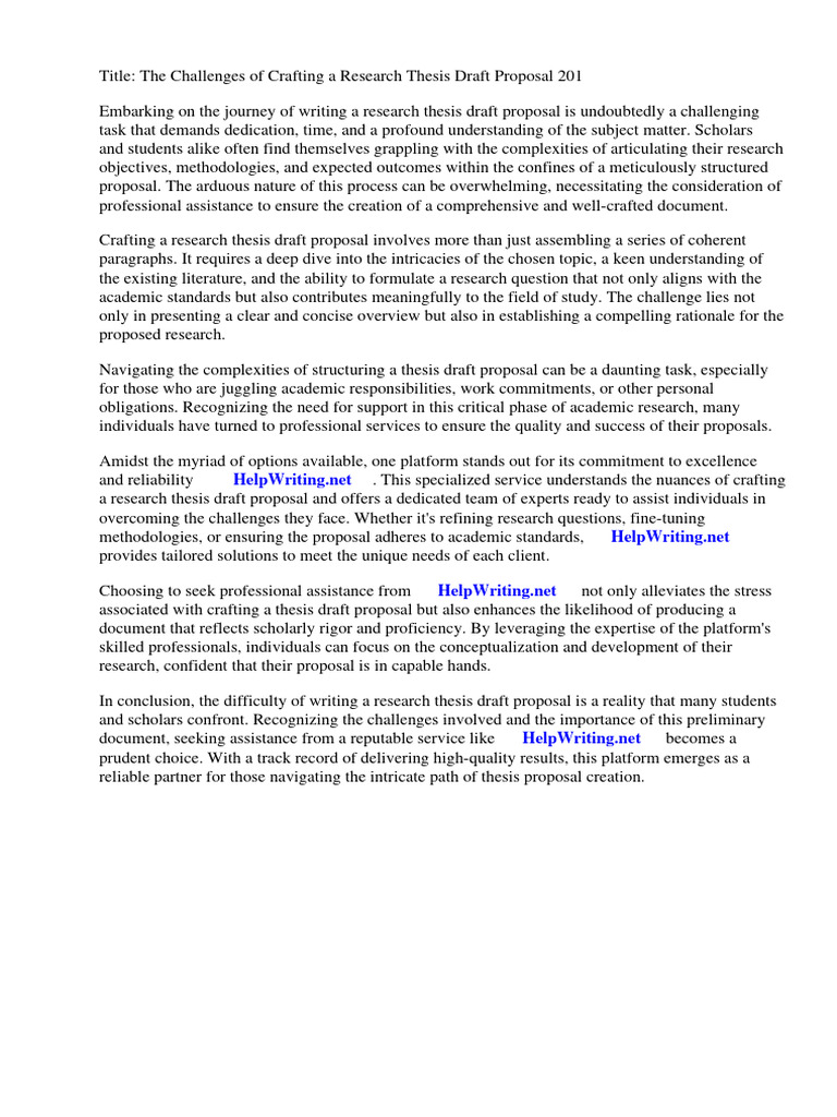 Research Thesis Draft Proposal 201 | PDF | Plagiarism | Teachers