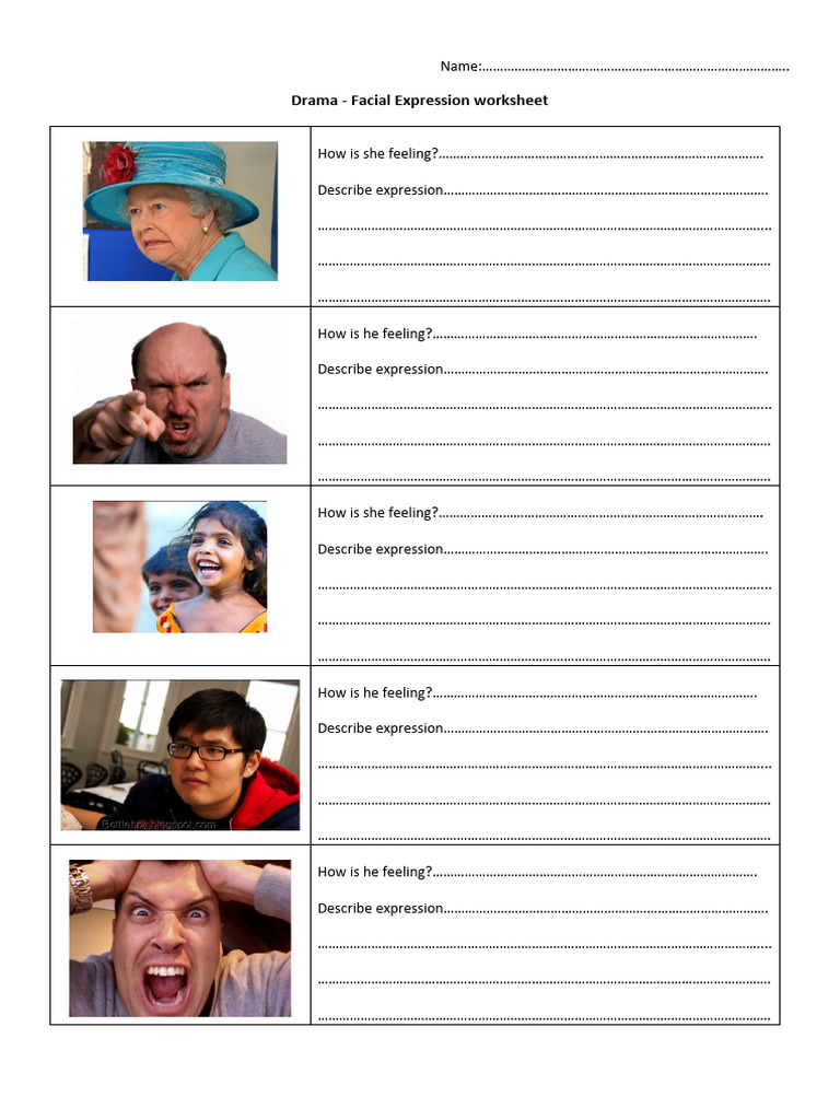 Drama Facial Expression Worksheet | PDF