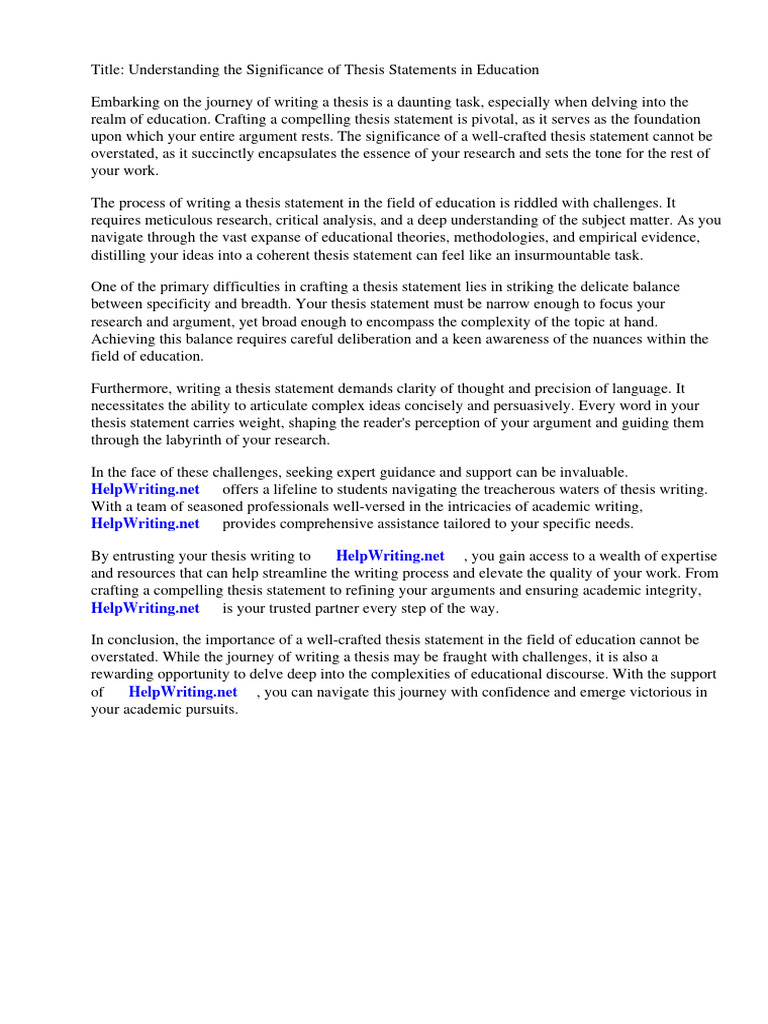 Thesis Statement Importance of Education | PDF | Essays | Thesis