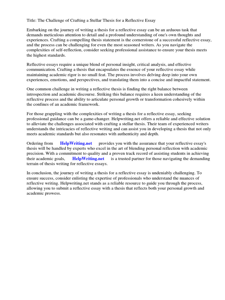 How To Write A Good Thesis For A Reflective Essay | PDF