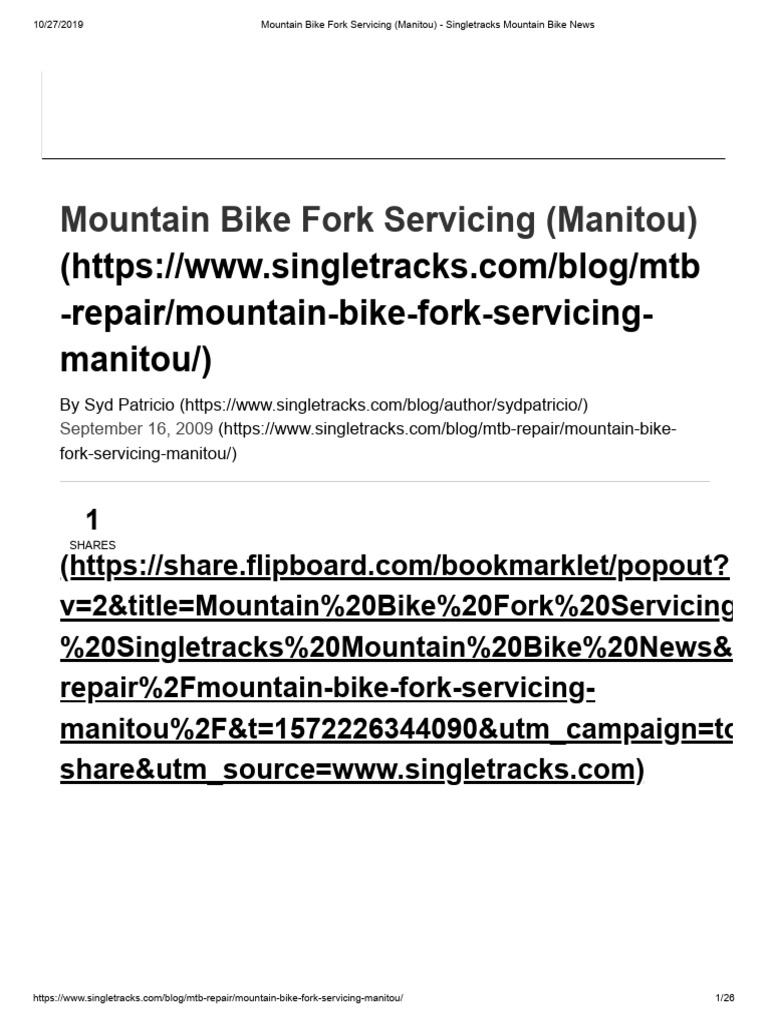 Fork Service Manual - Singletrack Manitou | PDF | Piston | Manufactured ...