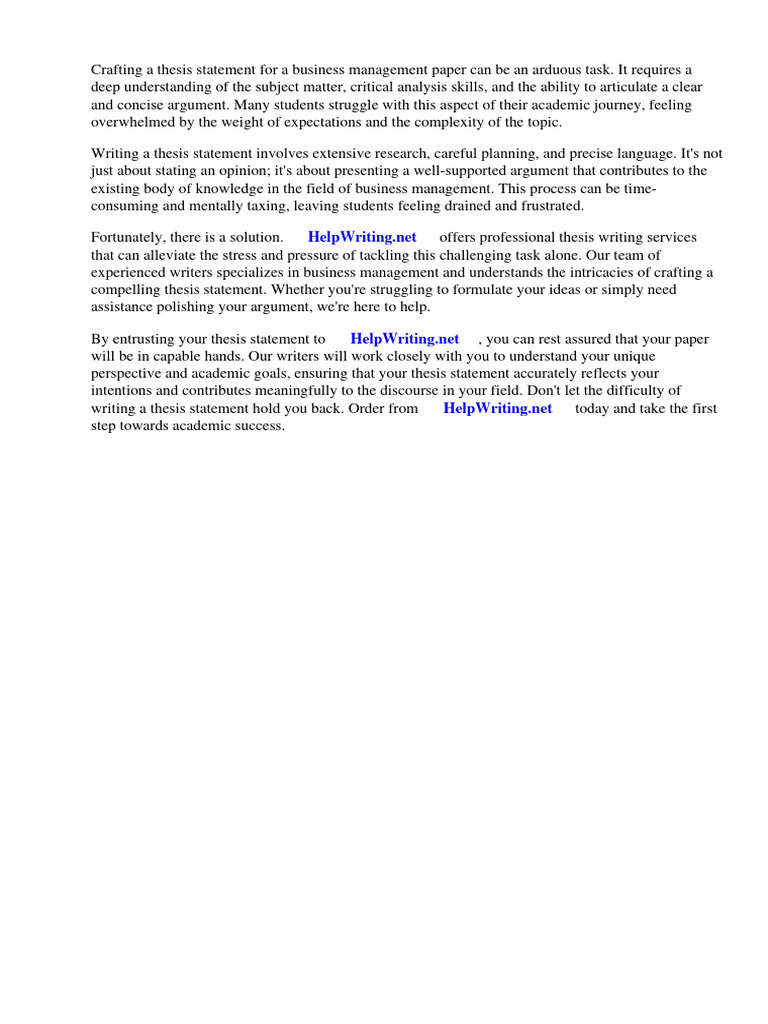 Thesis Statement For Business Management | PDF