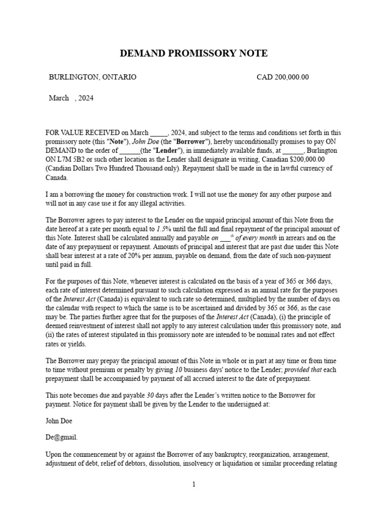Promissory Note | PDF | Interest | Promissory Note