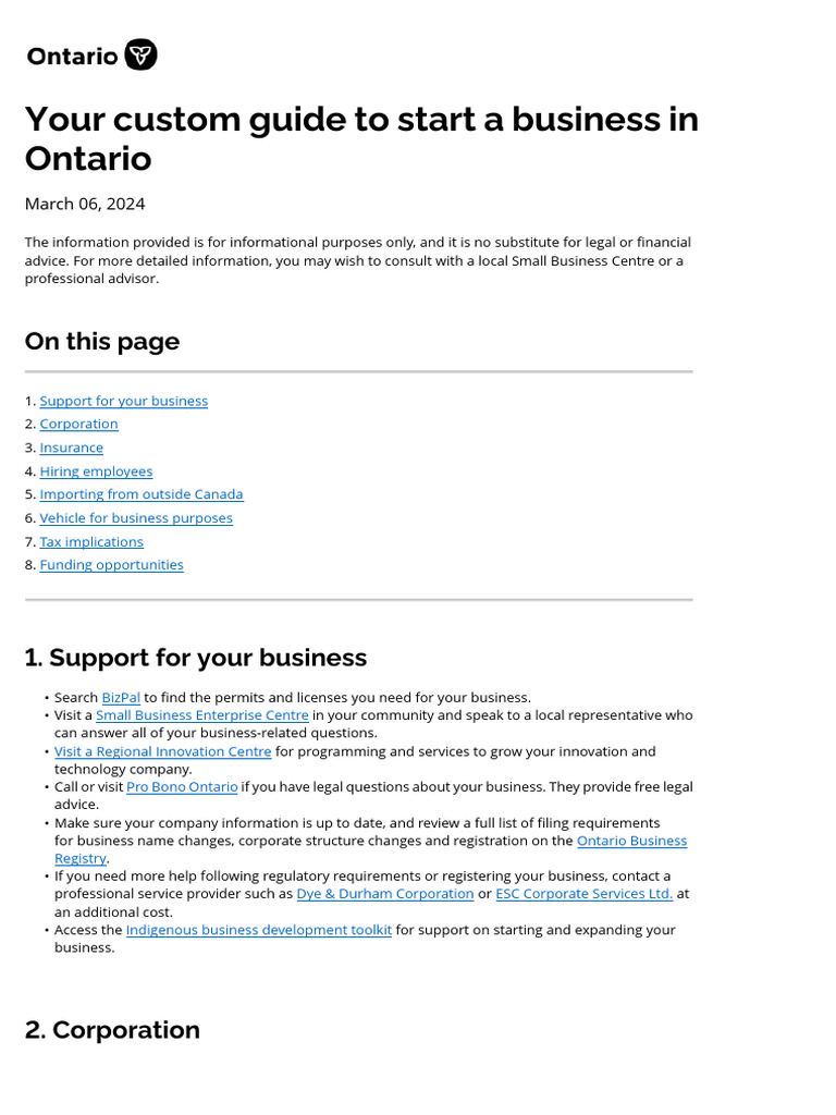 Your Custom Guide To Start A Business in Ontario - March 06, 2024 ...