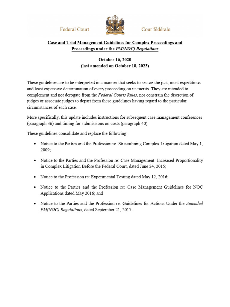Case Management Guidelines for Complex Trials | PDF | Discovery (Law ...