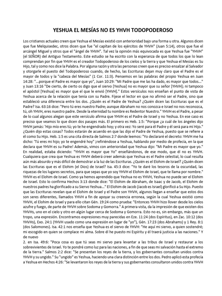 Yeshua No Es YHVH: Un Análisis Teológico | PDF | Jesús | Tetragrammaton