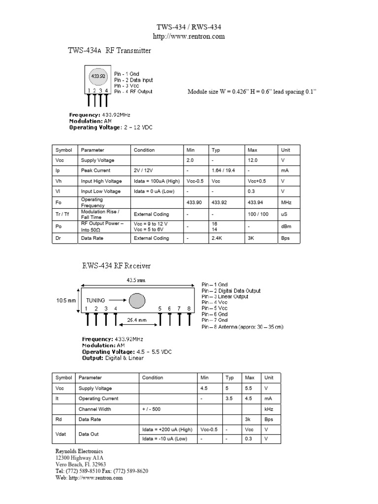 RWS-434 RF Transmitter Circuit Details | PDF | Relay | Bit Rate
