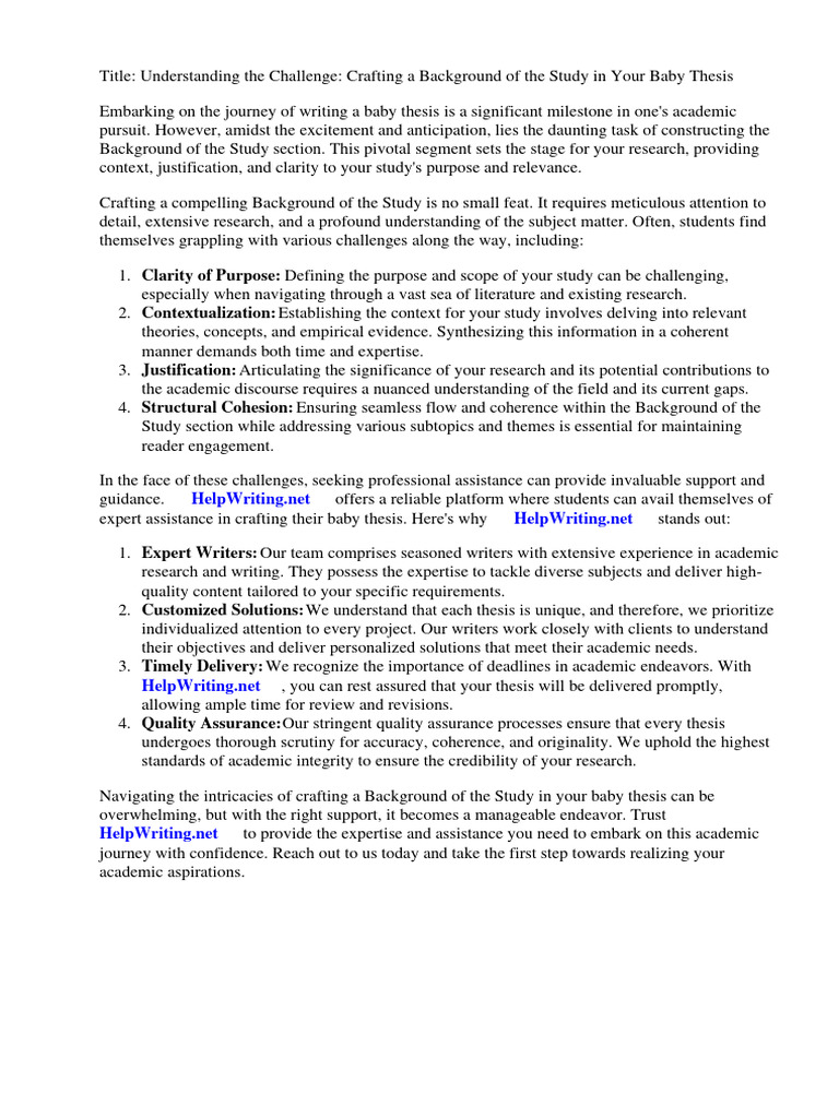 Example of Background of The Study in Baby Thesis | PDF | Thesis | Lean ...