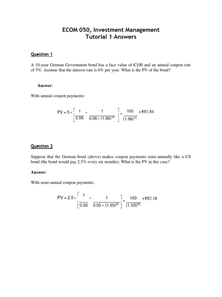 Tutorial 1 Answers | PDF | Bonds (Finance) | Dividend