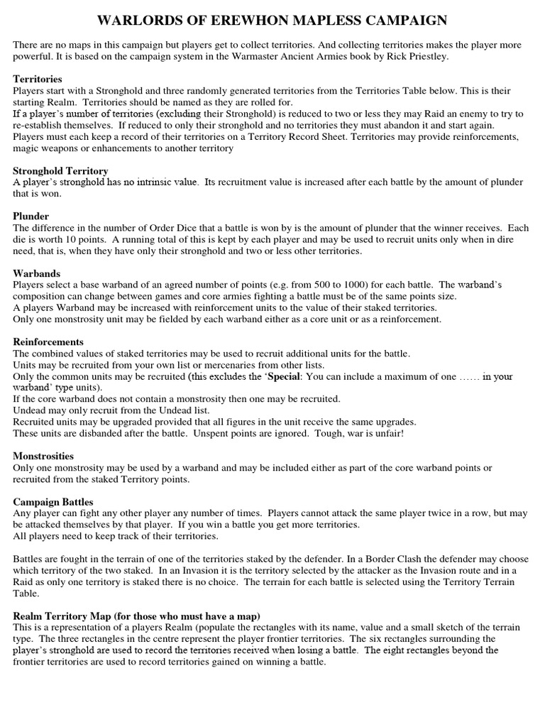 Warlords of Erewhon Campaign | PDF | Military
