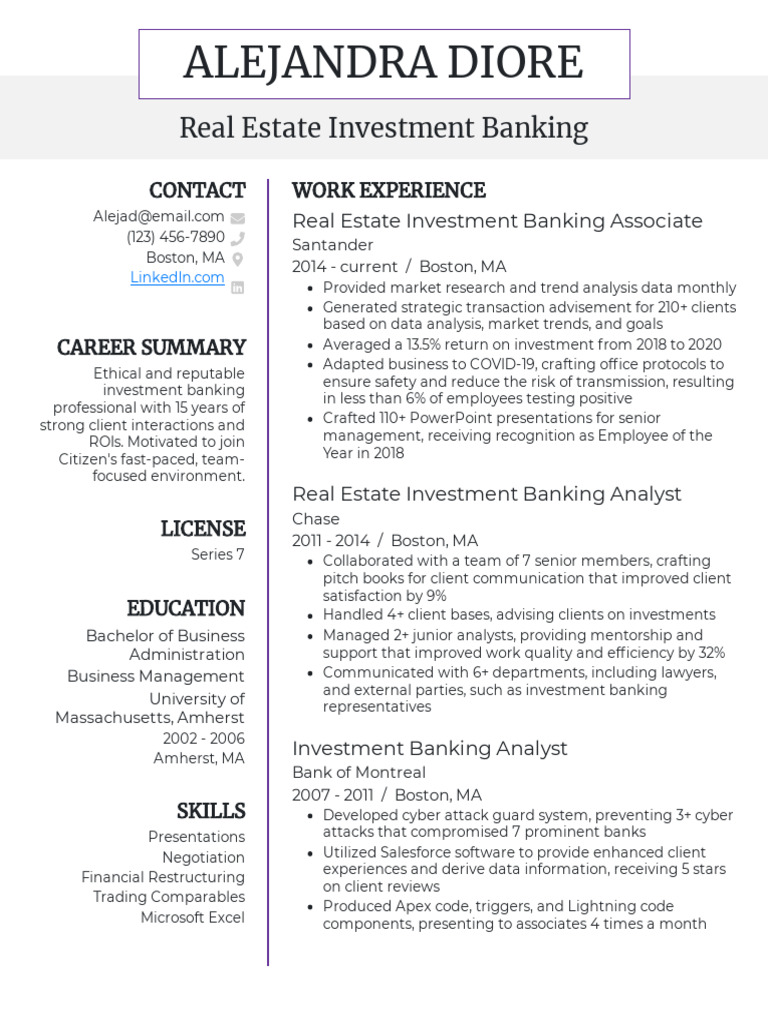 Experienced Investment Banker | PDF