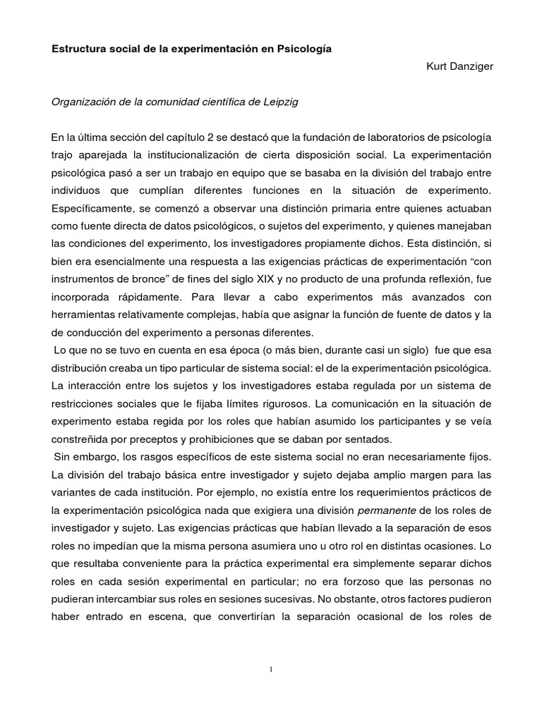 2.1. Danziger, K. (1990) Estructura Social de La Experimentación VF | PDF | Experimentar | Sicología
