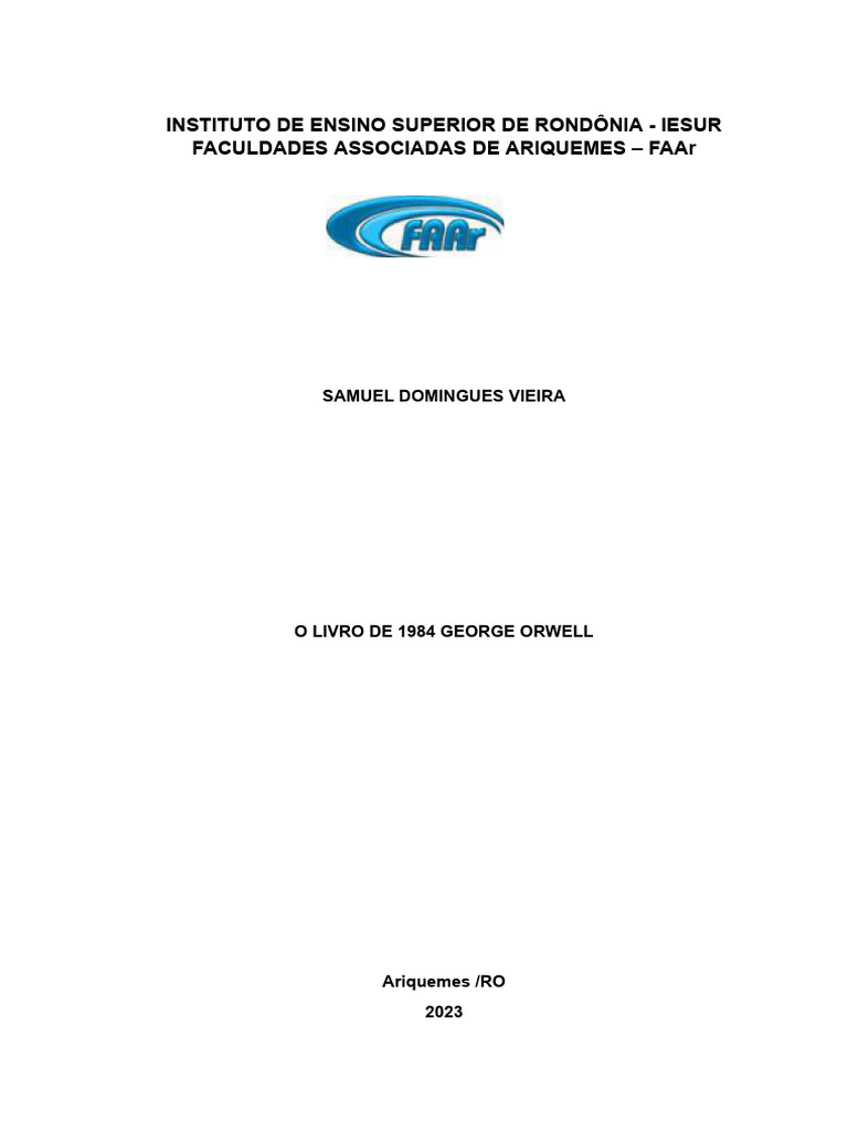 Samuel Vieira. 1984 George Orwell | PDF