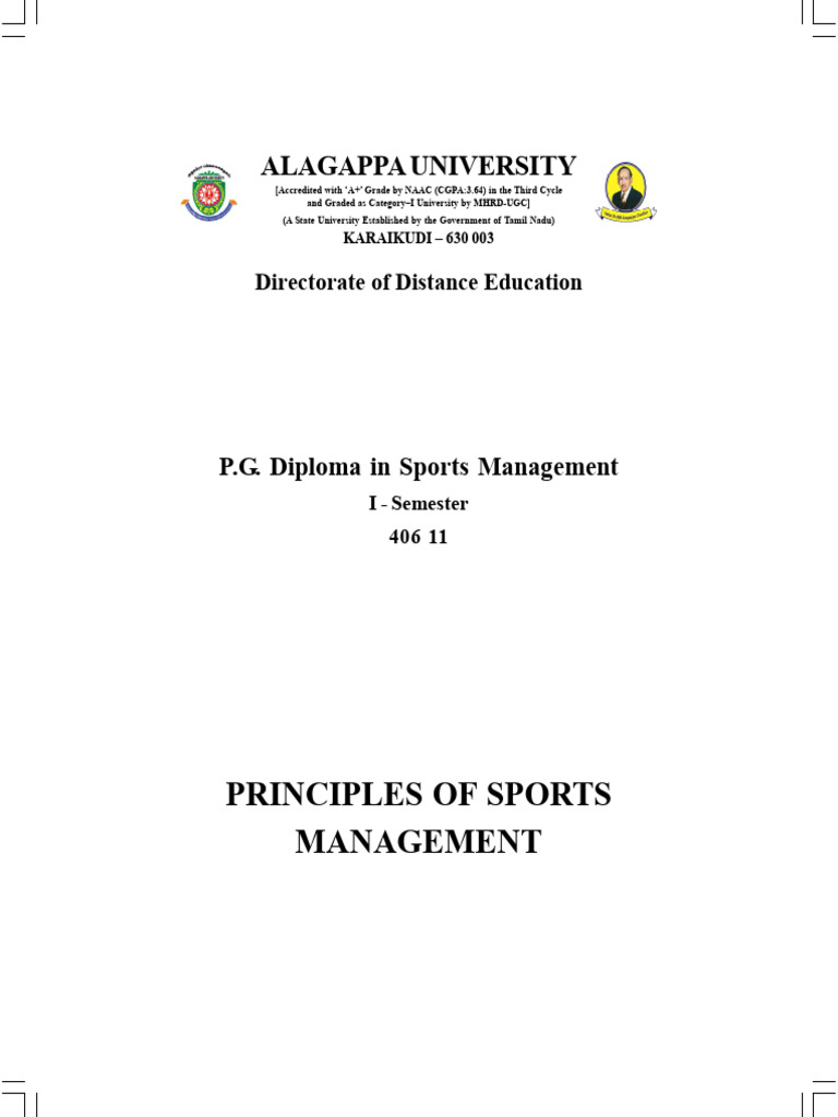 Diploma - PG DIPLOMA - Sports Management - 406 11 - Principles of ...