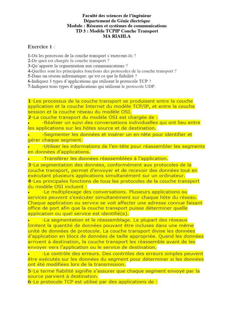 TD3 Solution1 | PDF | Suite des protocoles Internet | Protocole de contrôle de transmission
