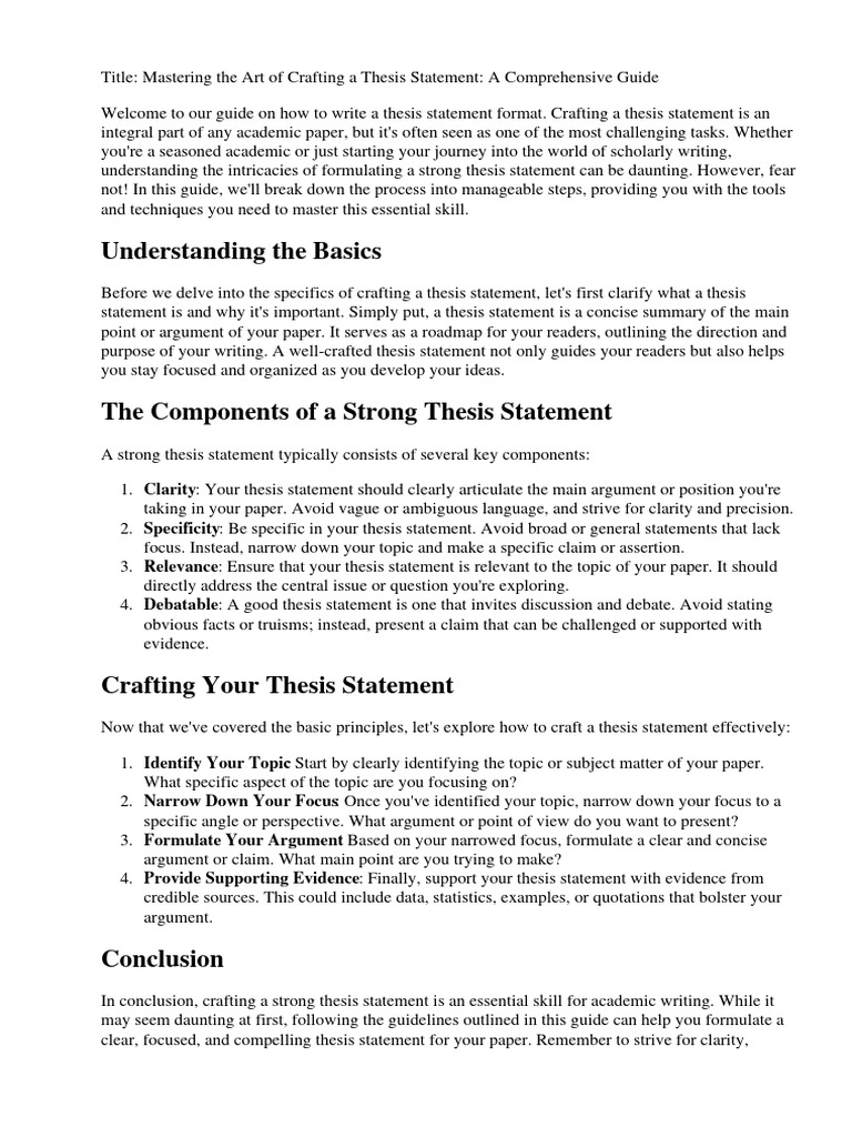 How To Write A Thesis Statement Format | PDF | Thesis | Essays