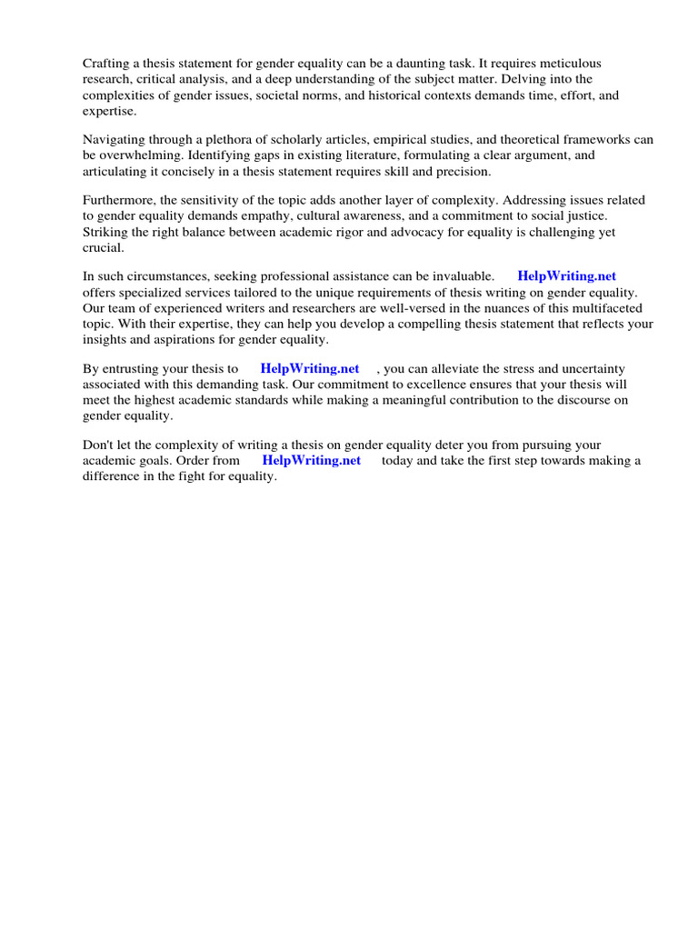 Thesis Statement For Gender Equality | PDF | Woman | Gender Studies