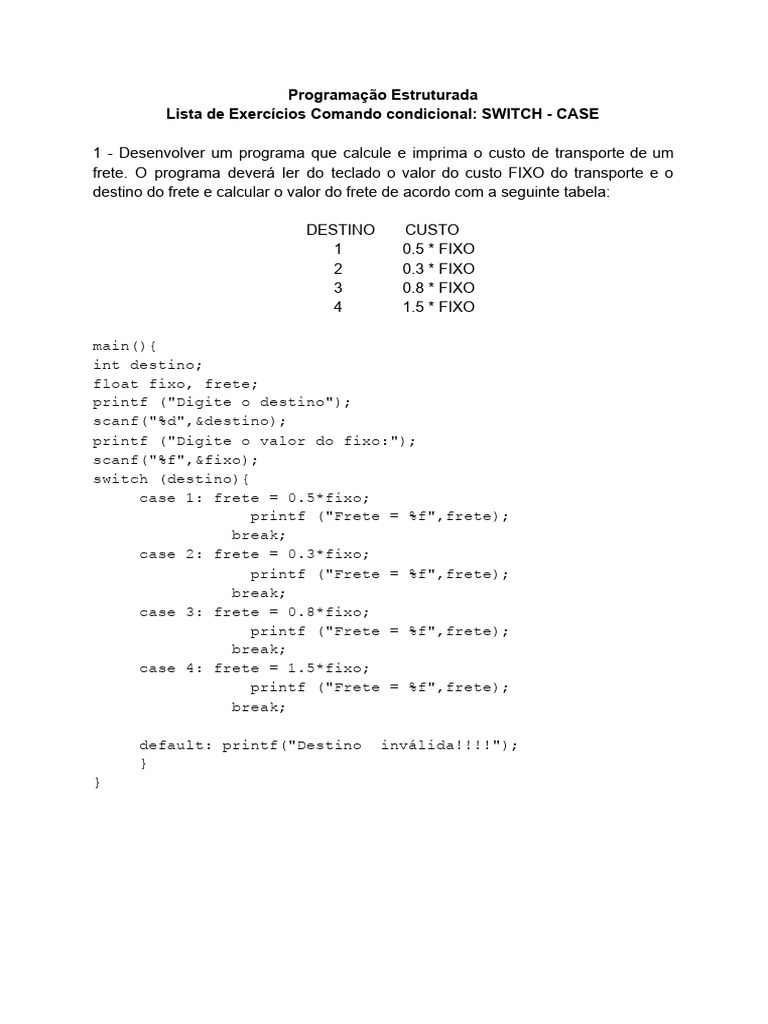 Exercícios de Programação em C | PDF