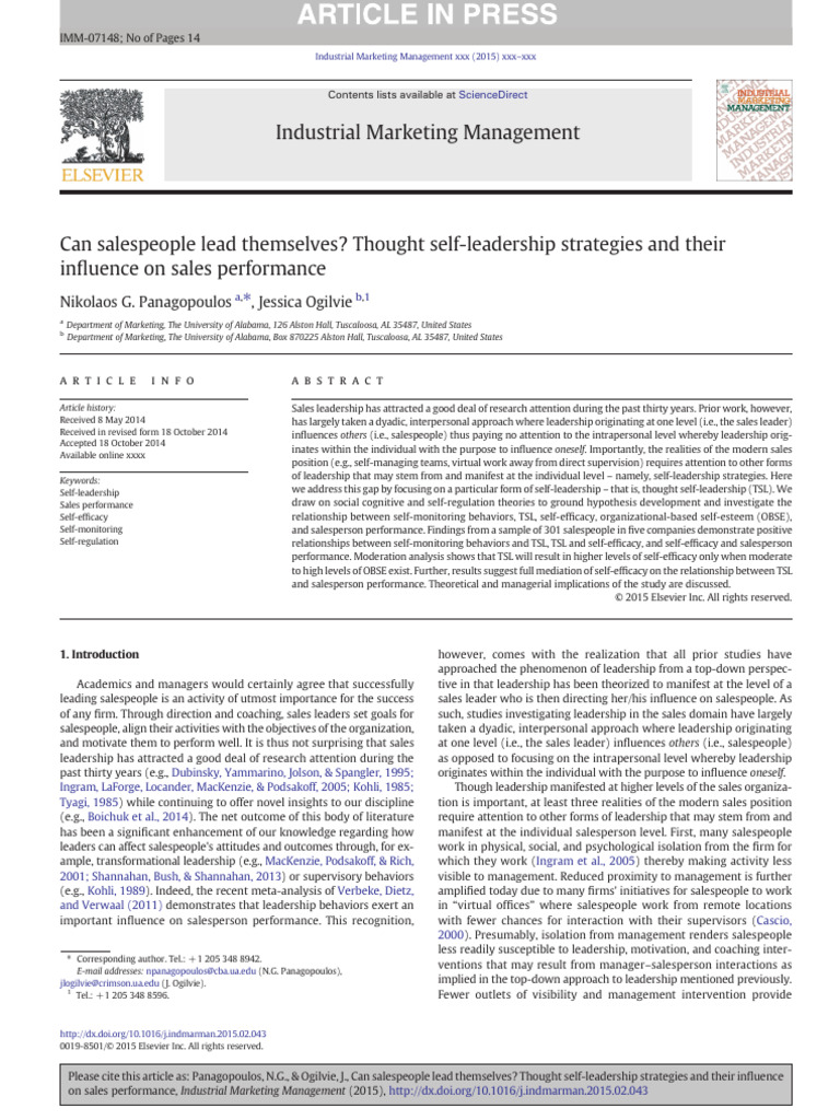 Panagopoulos 2015 | PDF | Self Efficacy | Thought
