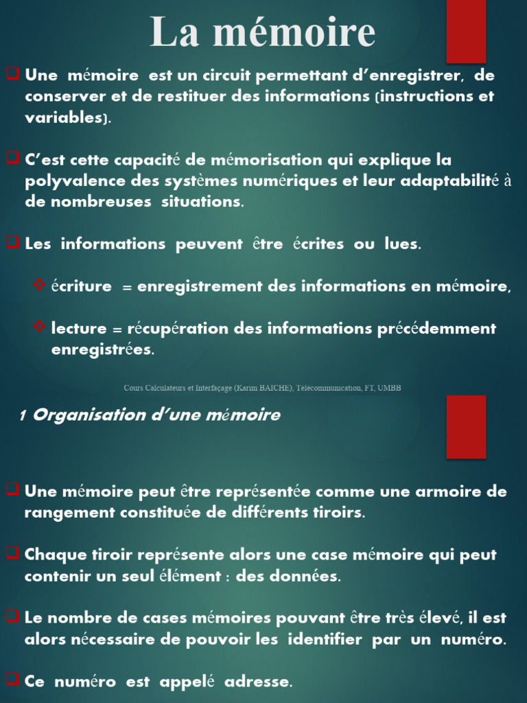 Cours 5 - Les Mémoires | PDF | Mémoire flash | Mémoire vive