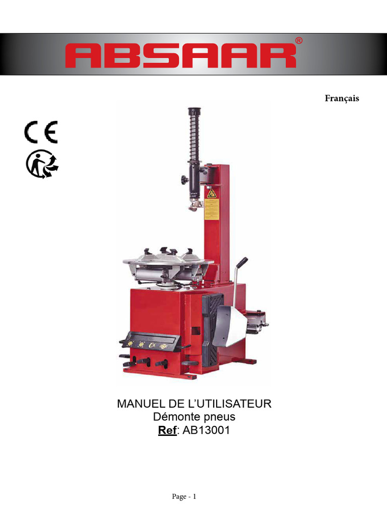 Manuel d'utilisation démonte pneus | PDF | Pneumatique (véhicule) | Machine